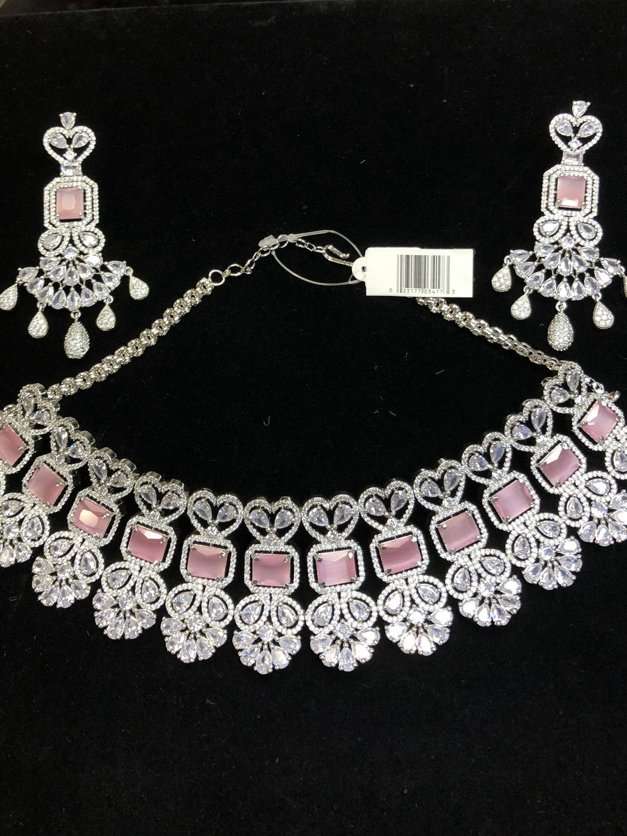 NP 3417 Silver Plated Pink CZ Cubic Zirconia Designer Artificial Ameri ...